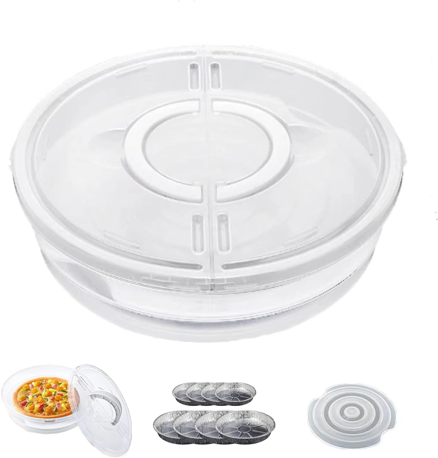 DRSUMLF 12in Pizza Storage Container with Lid and Handle, Reusable Food ...