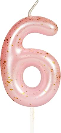 Amazon.com: Hongplus Pink Gold Number 6 Candles, 6 Birthday Candle,Pink ...