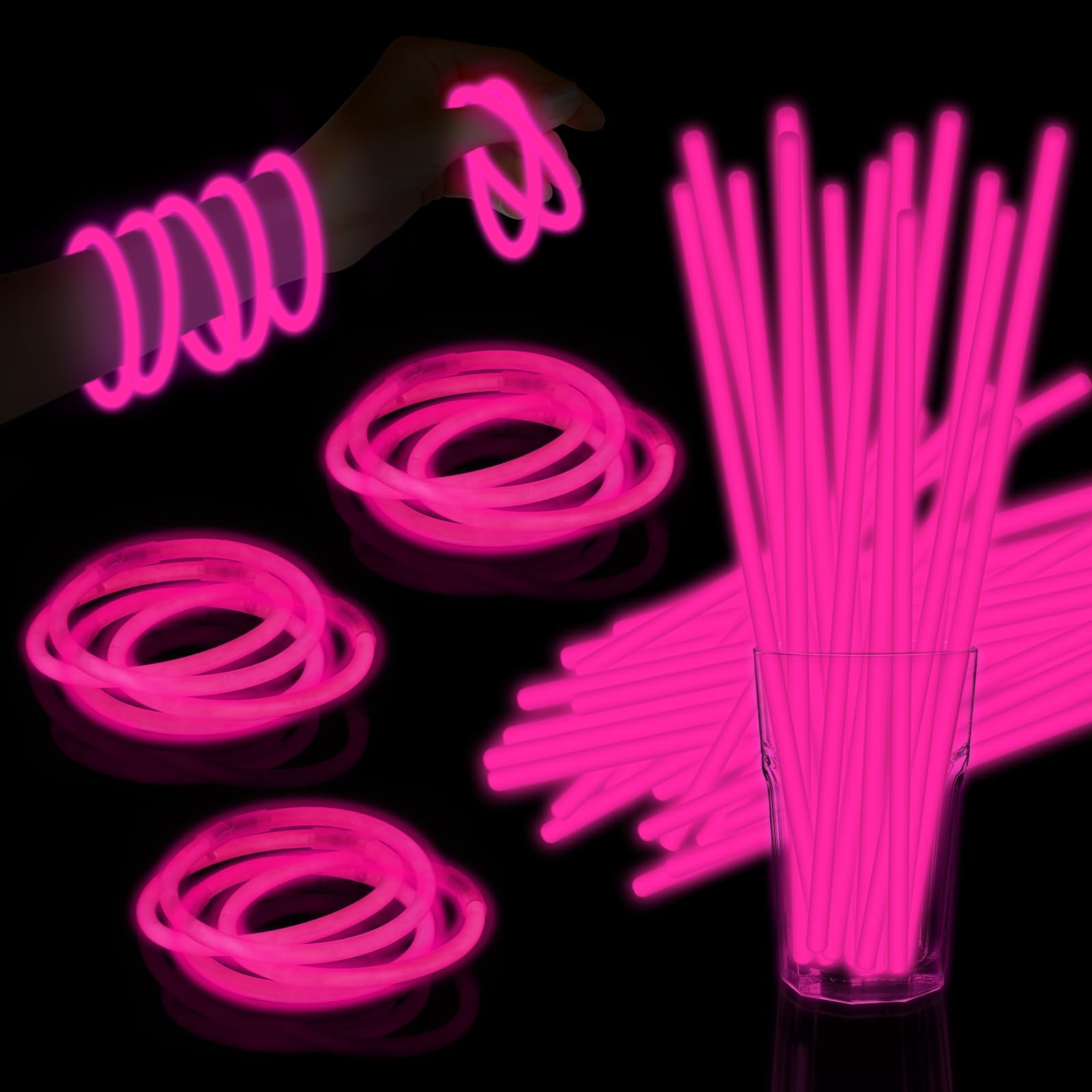 Amazon.com: Taikula 60 Pack 8” Pink Glow Sticks Bracelet Necklaces Bulk ...