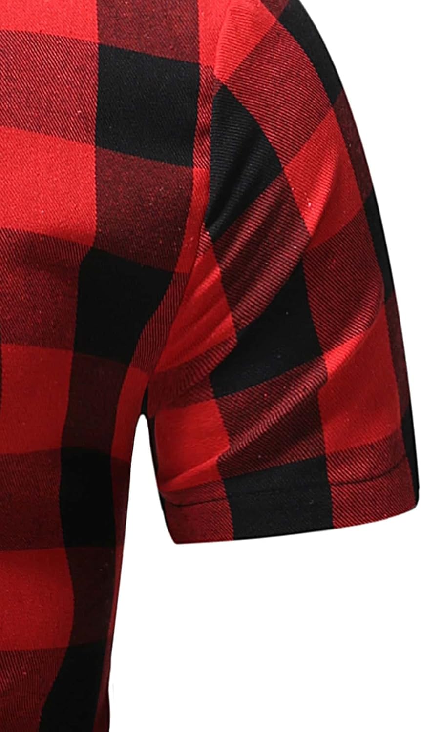 Buy Romwe Men's Plaid Button Front Regular Fit Short Sleeve Flannel ...