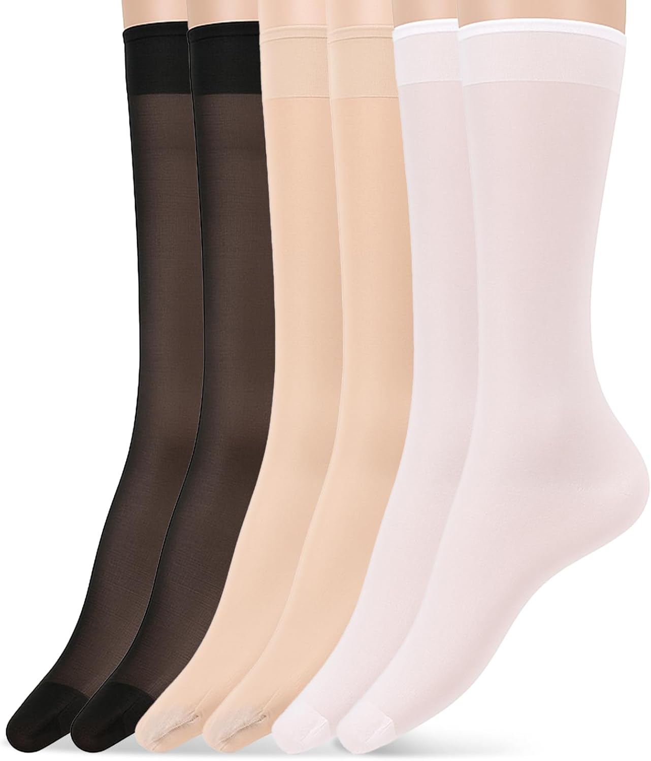 Aysatogc 3 Pairs Sheer Knee High Stockings, Elastic 15D Nylon Sheer ...
