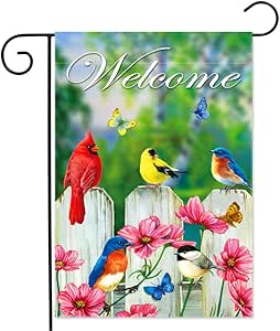 Amazon.com : YMYIELD Welcome Friends Bird Garden Flag 12.5 x 18 Inch ...
