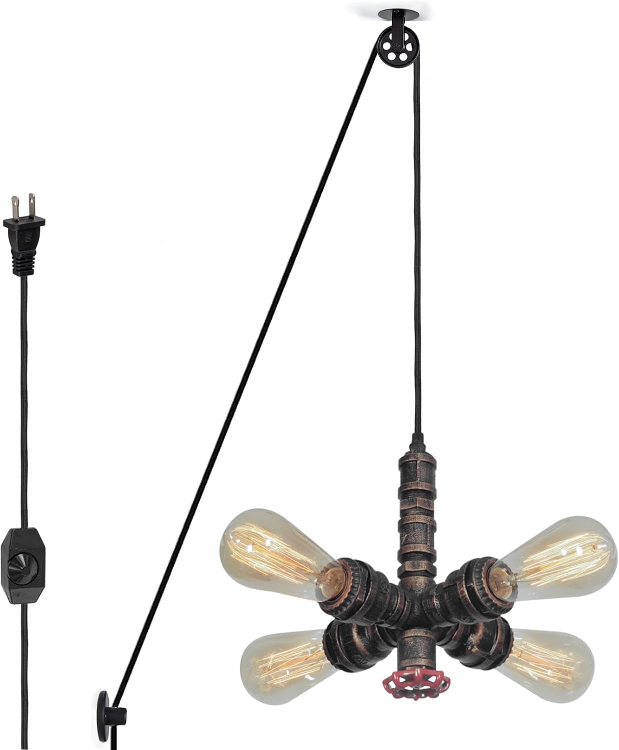 Kiven Plug in Industrial Pendant Light, Pulley Hanging Light 20FT Plug ...