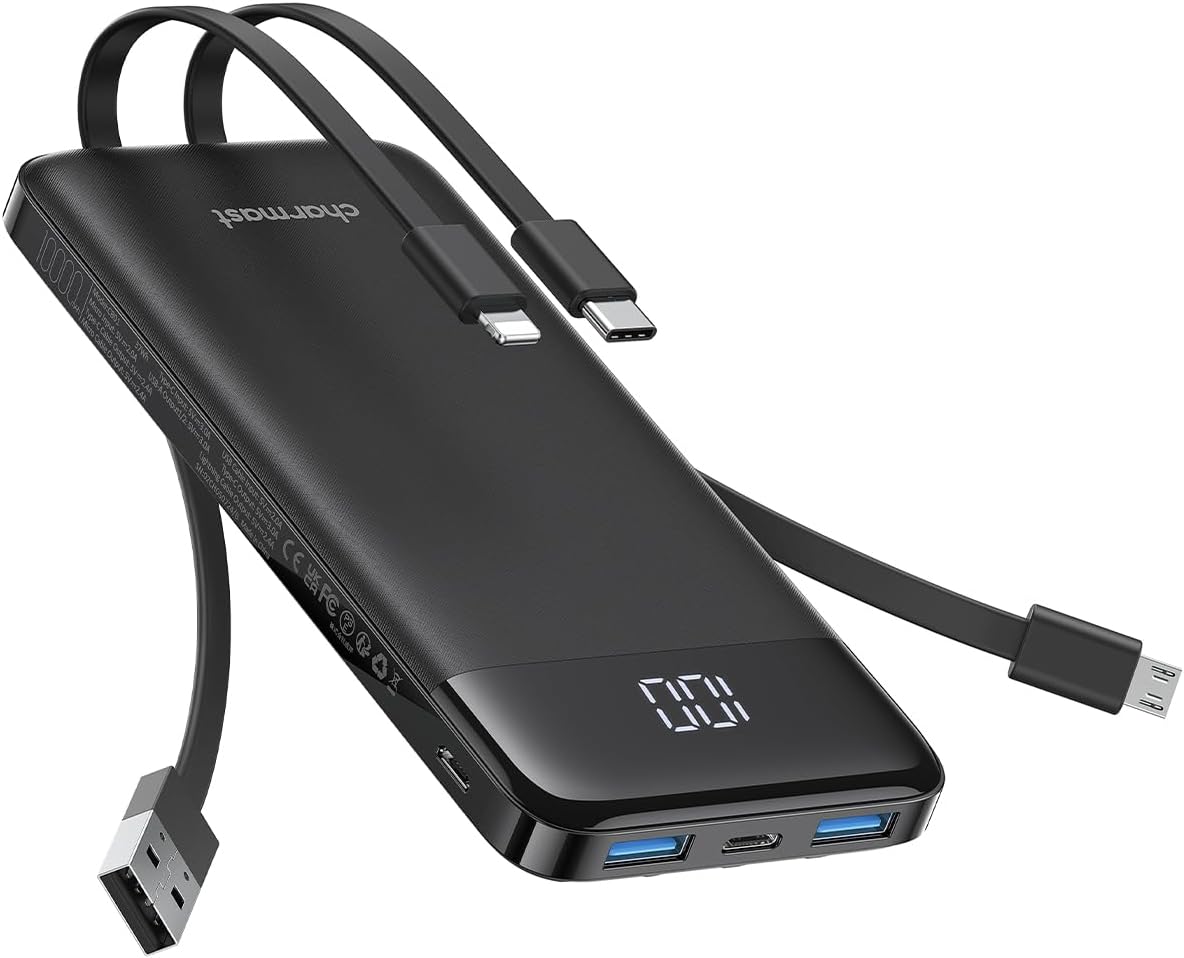 Amazon.com: Charmast Portable Charger with Built in Cables, 10000mAh ...
