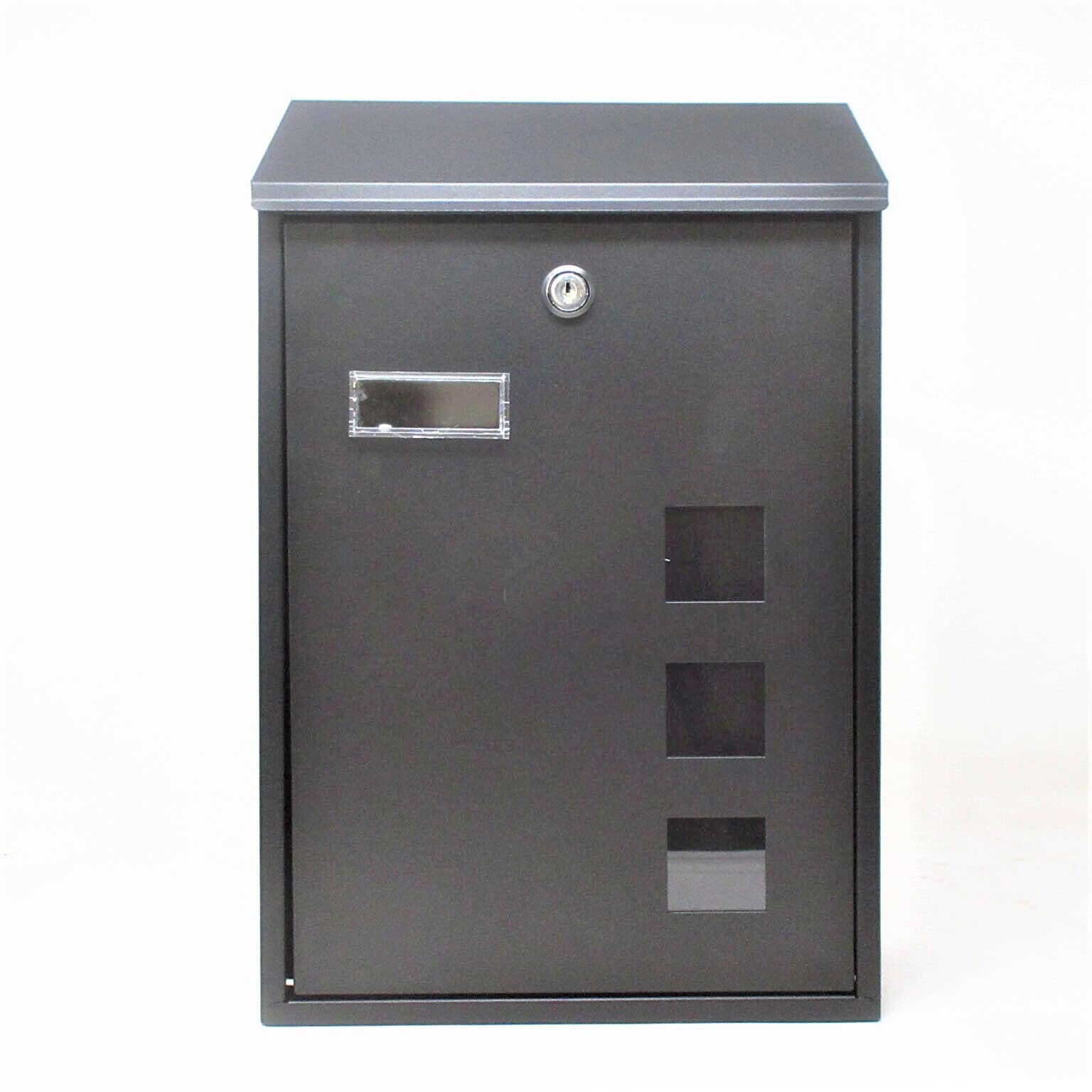 DWD ® Wall Mounted Modern Black Large Steel Lockable Mail, Post, Letter ...