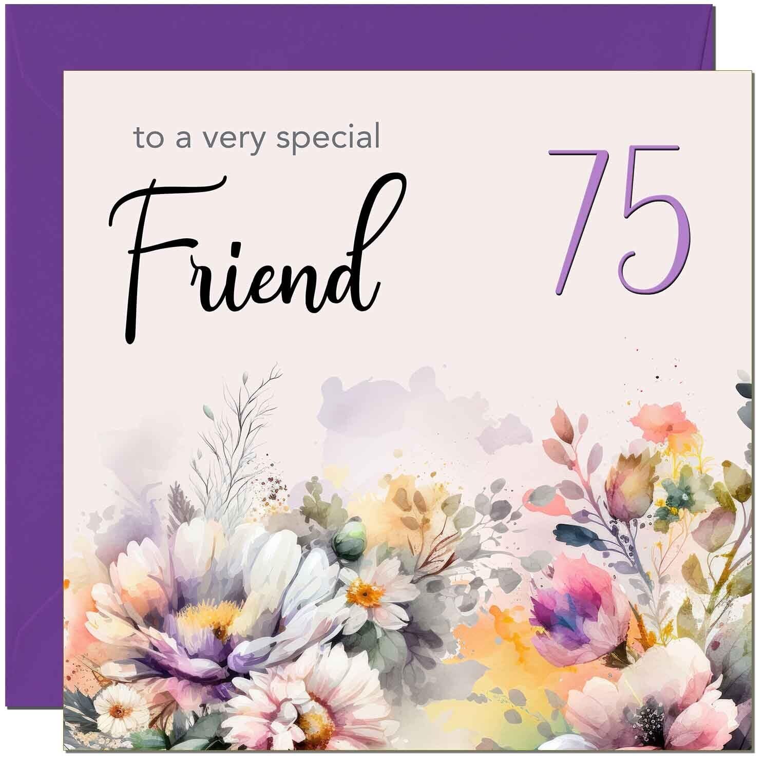 75th Friend Birthday Card - Purple Floral Womens Friendship Birthday ...