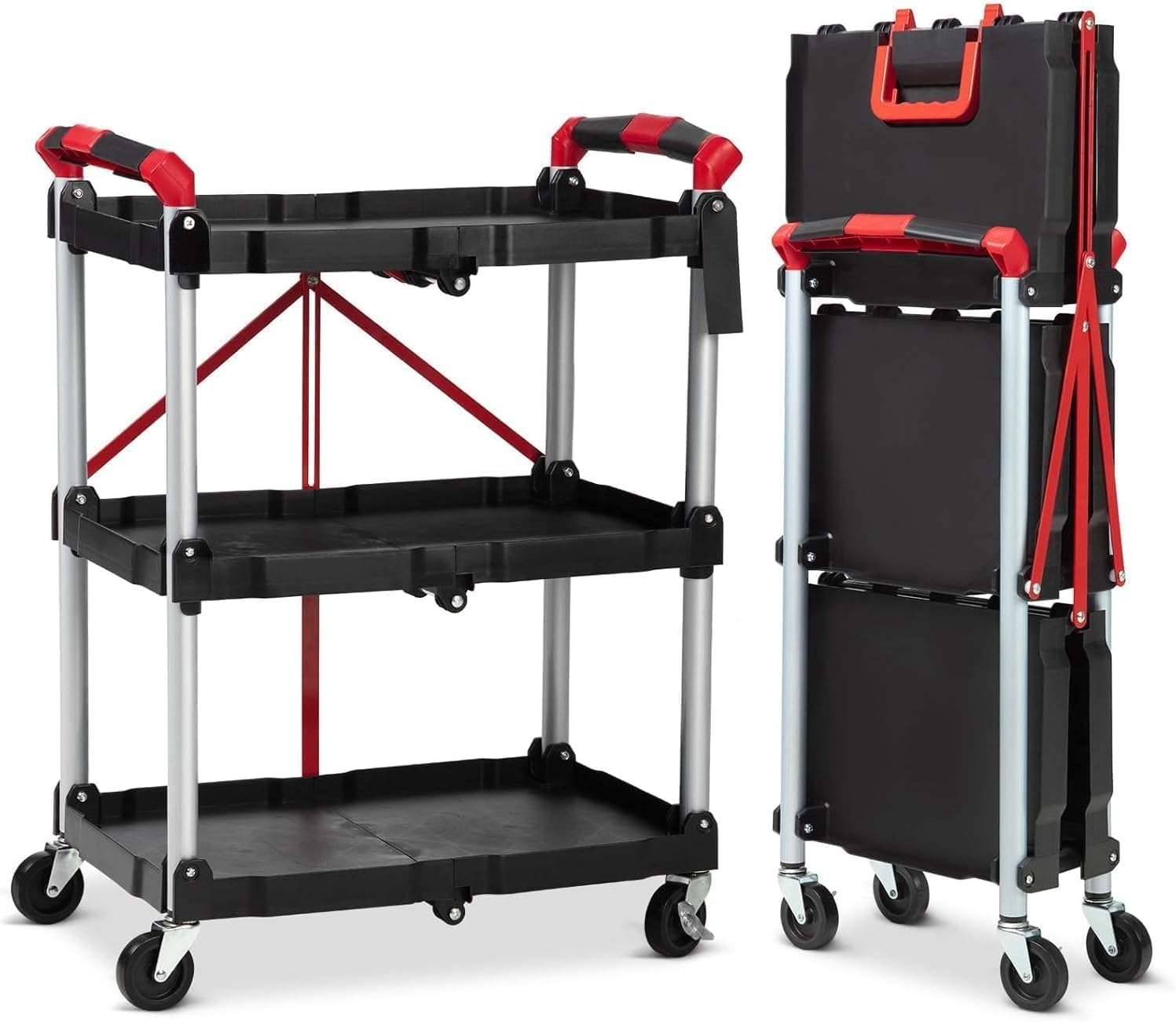 Amazon.com: 3 Tier Rolling Cart, 167 Lbs Foldable Utility Service Cart ...