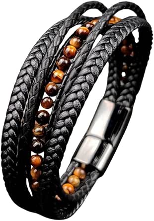 Pulseira Masculina em Couro e Pedras Naturais - Powerful - Santo Stilo | Amazon.com.br