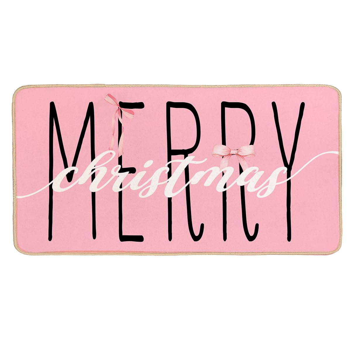 Amazon.com: Bnwepo Pink Coquette Bow Christmas Front Door Mat, Merry ...