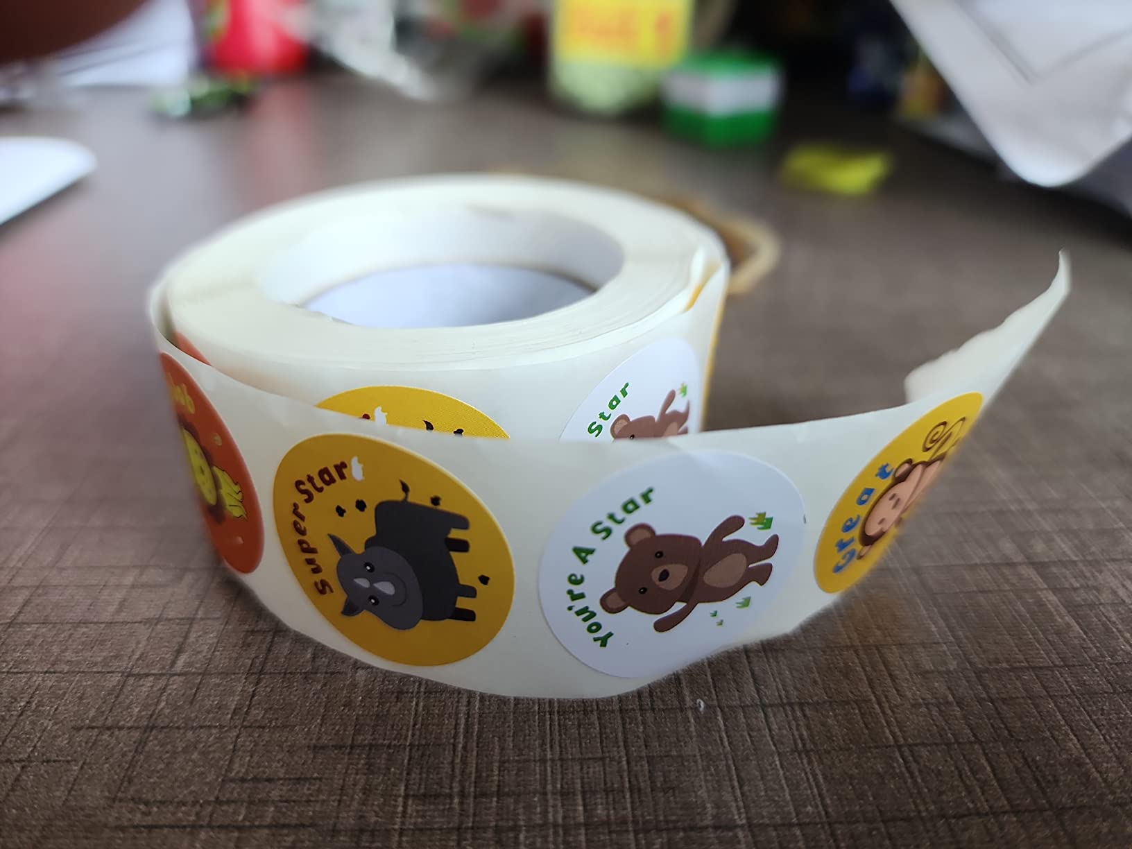 HASTHIP Paper Cartoon Stickers Roll Rewards Labels Stickers Round Self ...