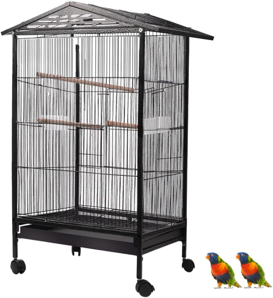 Kesntto Jaula Grande Metal para Pájaros con Ruedas, Jaula de Vuelo ...