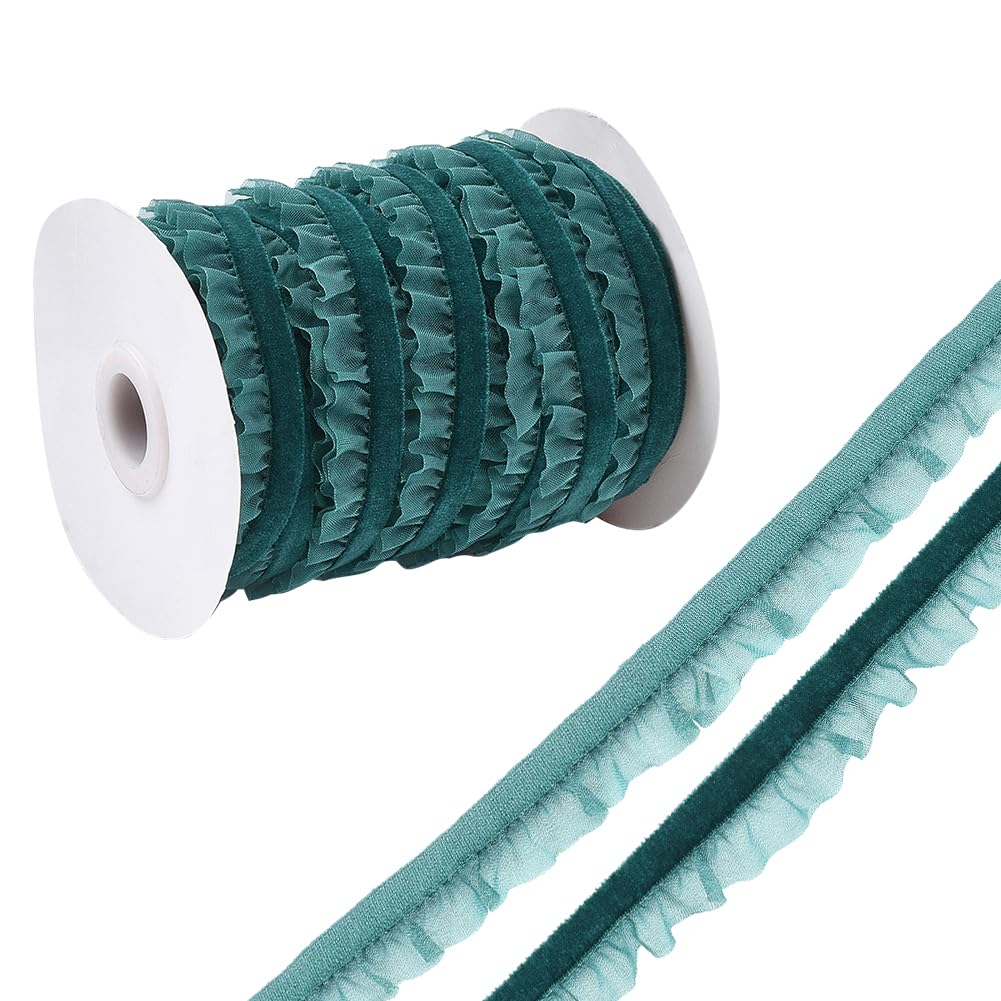 Amazon.com: CABODYALS 20 Yards Dark Green Ruffle Ribbon Trim Organza ...