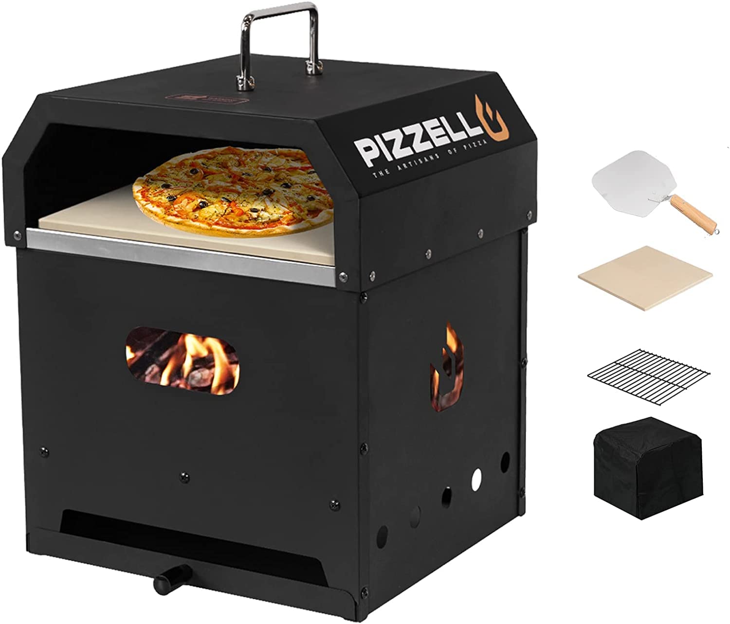 Buy PIZZELLO 4-in-1 Outdoor Pizza Oven Wood Fired Outside Oven 2-Layer ...