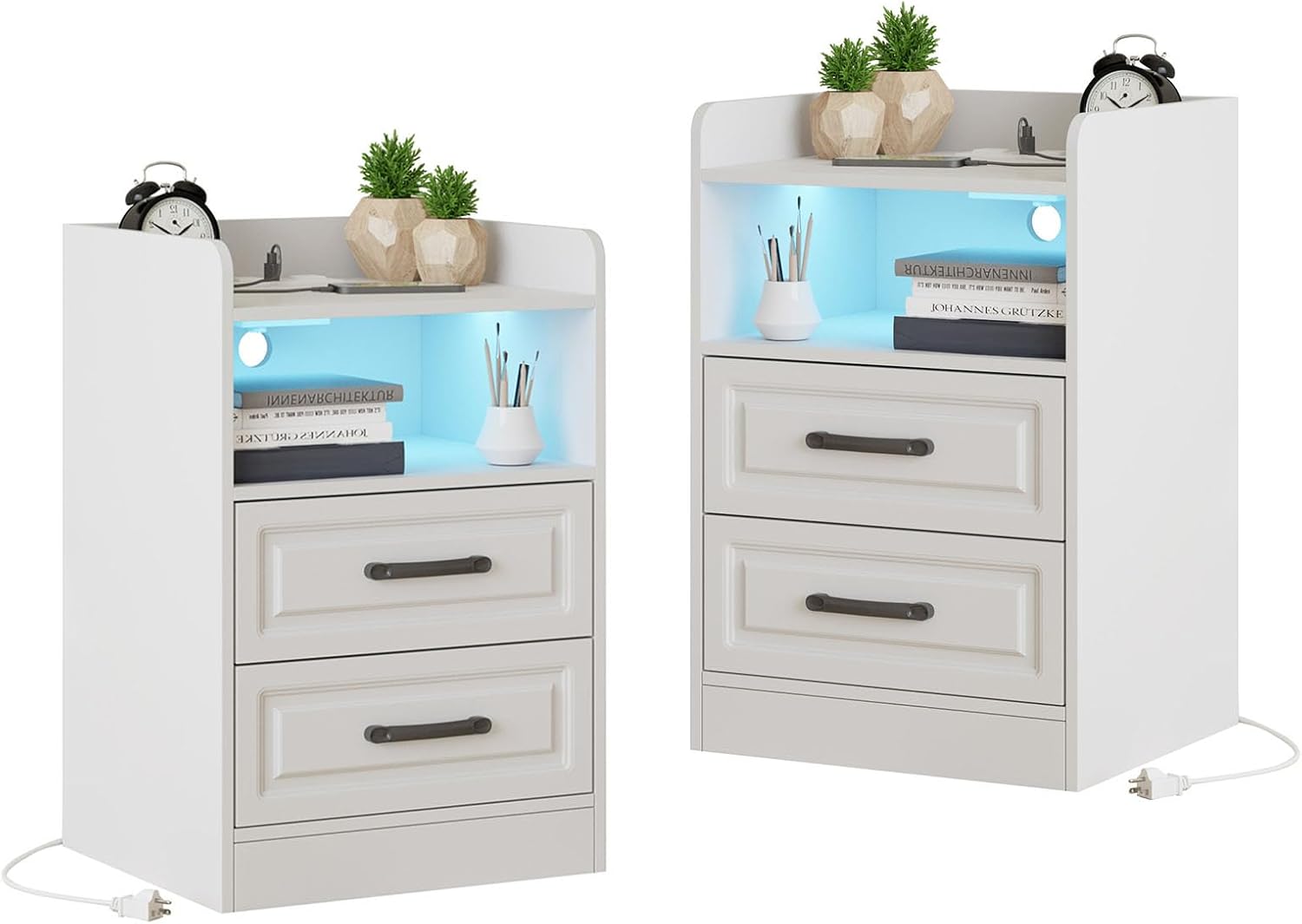 Amazon.com: Halitaa Modern White Nightstand with Charging Station, 2 ...