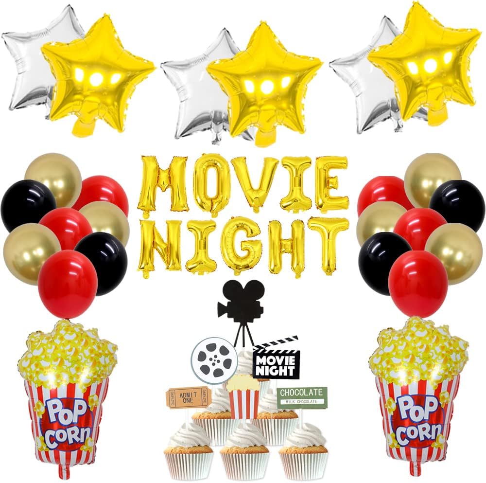 Amazon.com: Movie Night Theme Balloons, Movie Night Party Decorations ...