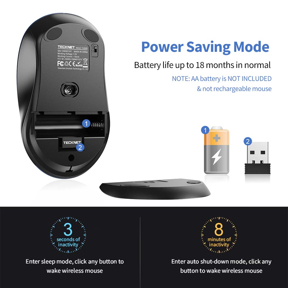 Snapklik.com : TECKNET Cordless Mouse For Laptop, 24G USB Mouse ...