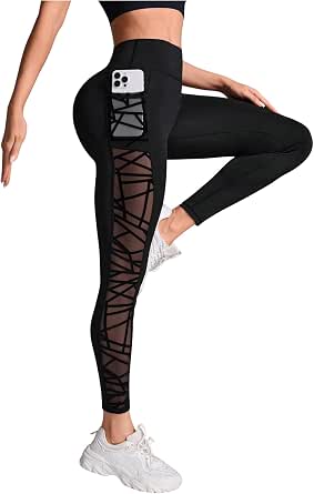 WDIRARA Women's Tummy Control Sheer High Waisted Leggings Stretchy ...