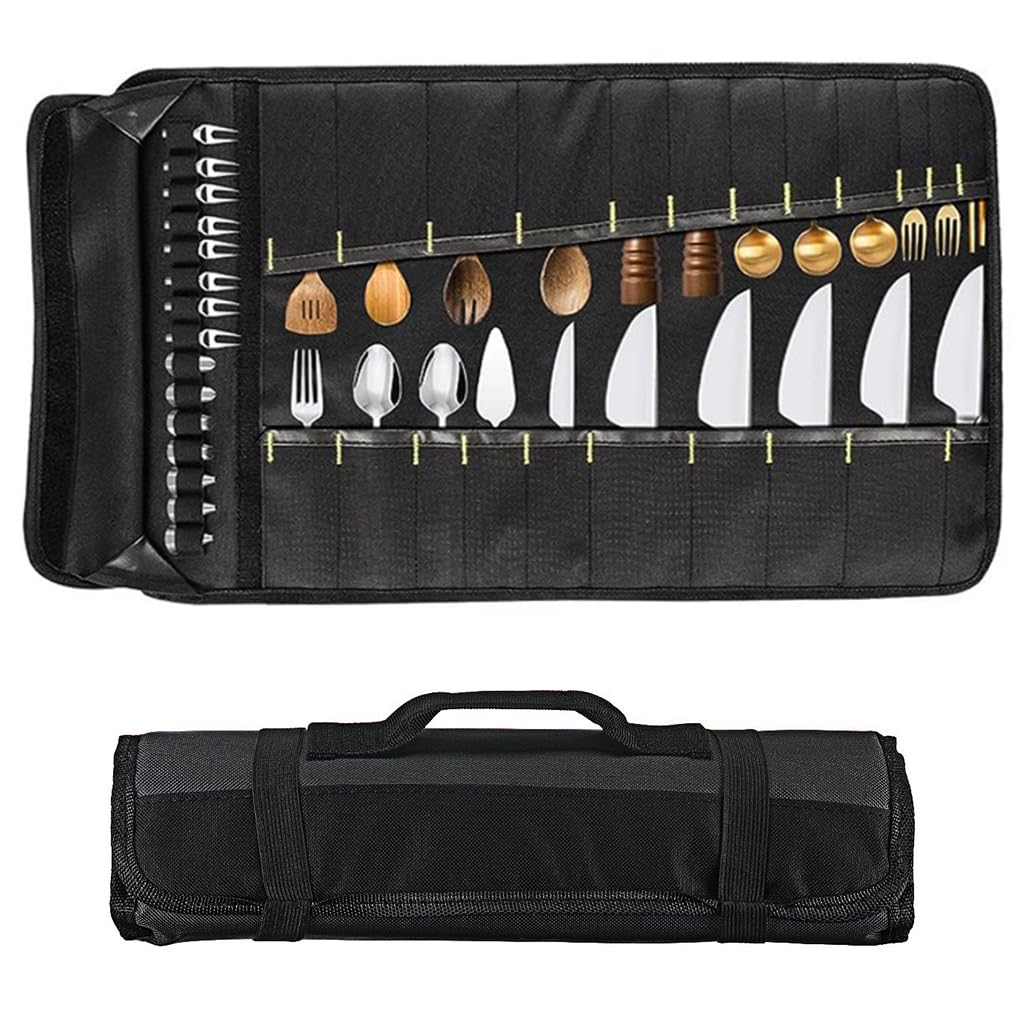 Zibuyu Fabric Kitchen Cutlery Organizer Bag With 22 Slots Professional ...