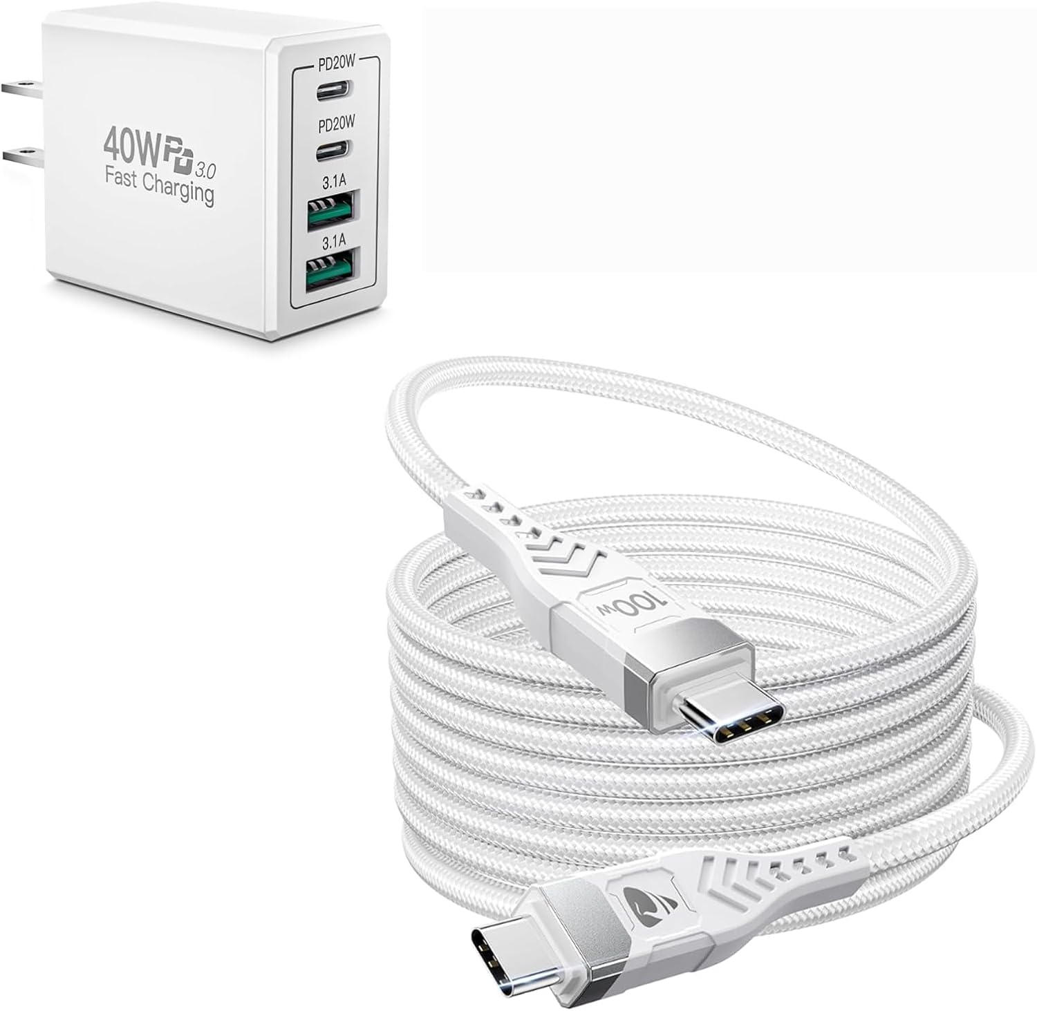 Amazon.com: USB C Wall Charger Block + 100W USBC to USBC Cable 6.6F, 5A ...