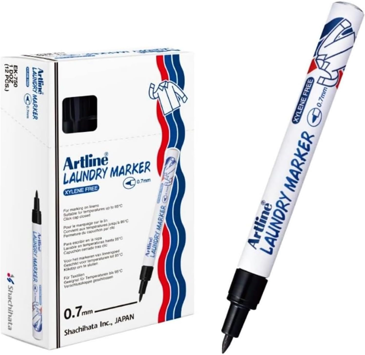 Artline Laundry Marker Black EK-750, 12 Pack, Laundry Pen, Fabric Pen ...