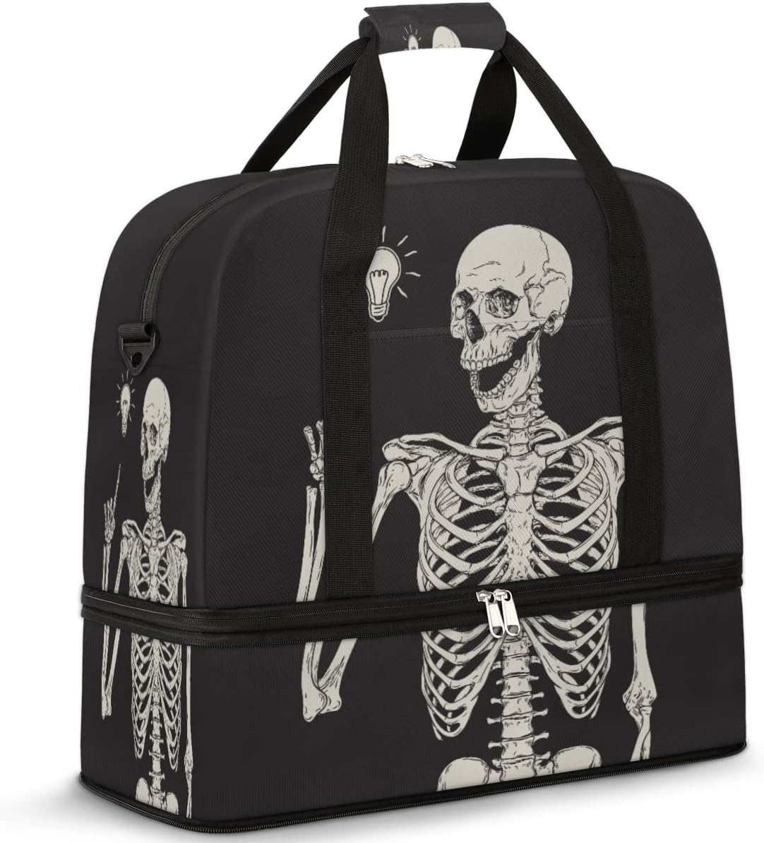 Amazon.com | Black Skull Human Skeleton Foldable Travel Duffel Bag ...