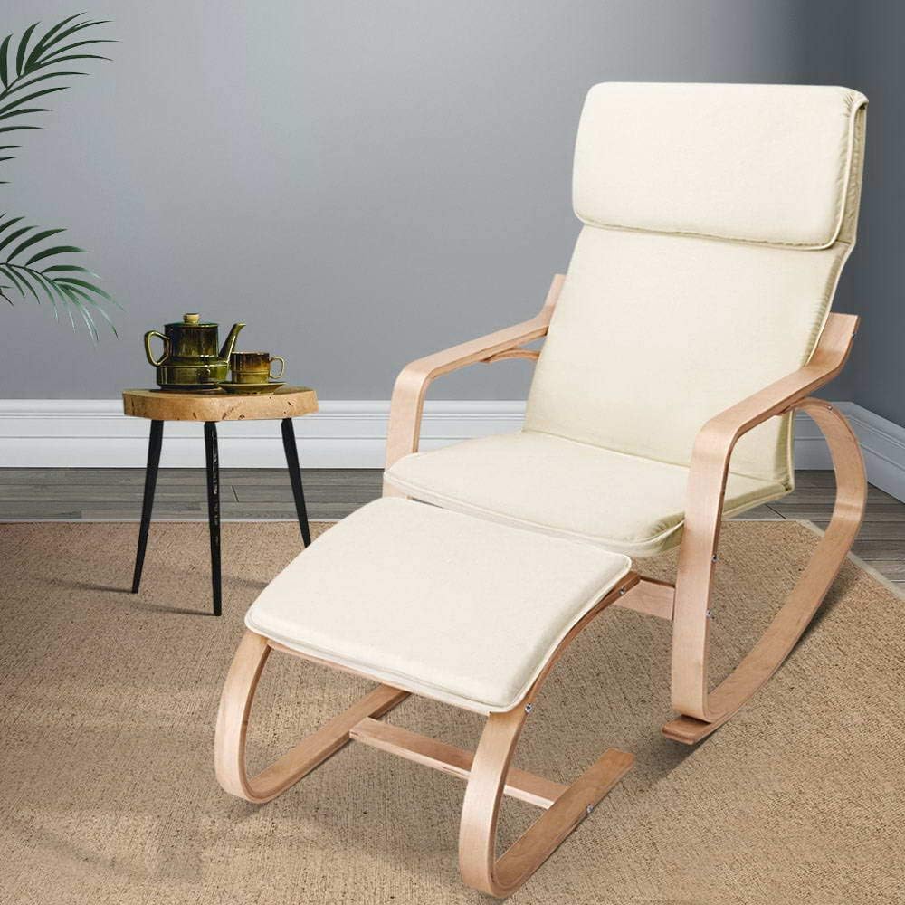 Artiss Rocking Chair + Foot Stool Set Armchair Recliner Chairs Lounge ...