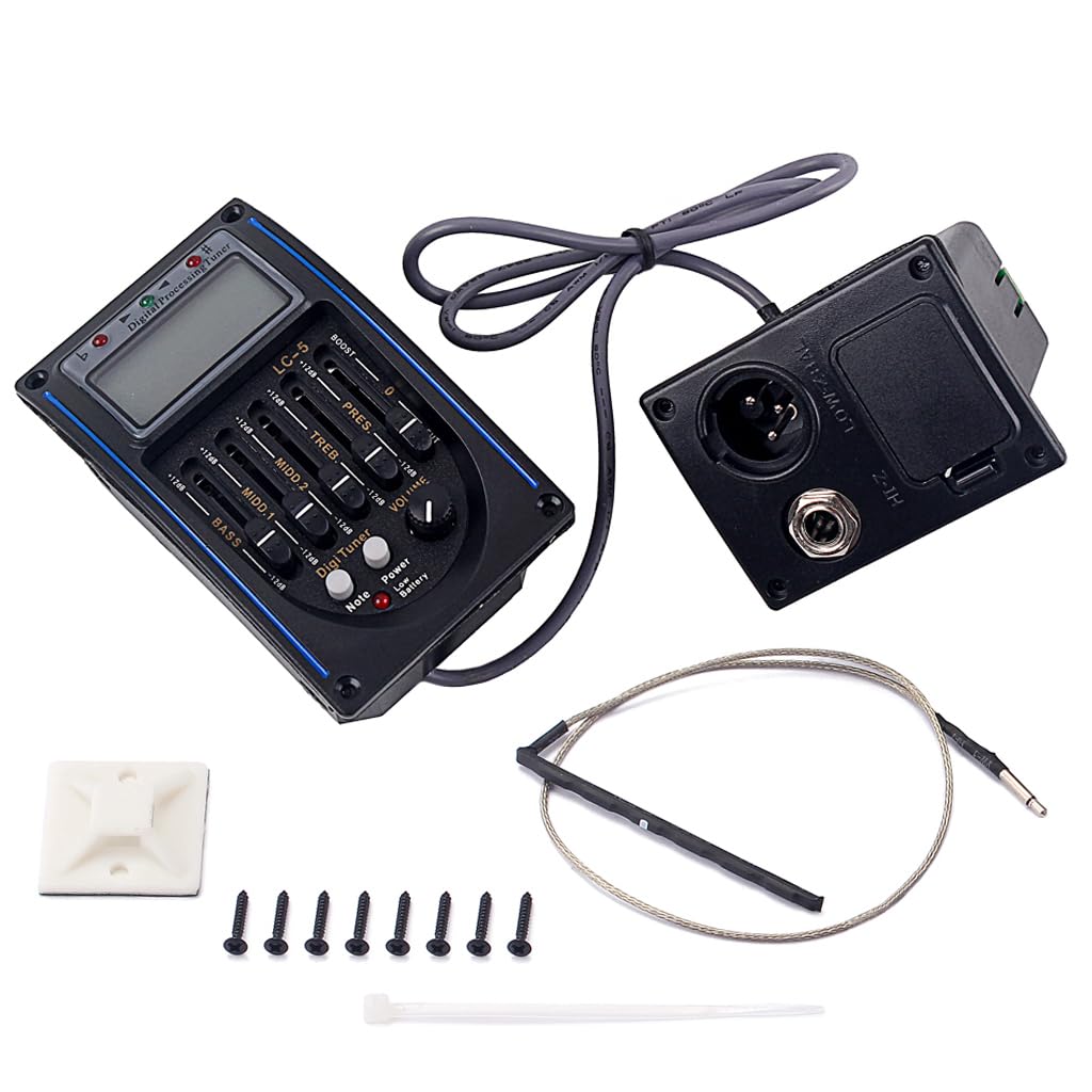 Domofa Acoustic Guitar Pickup, 5 Band EQ Equalizer Preamp with Piezo ...