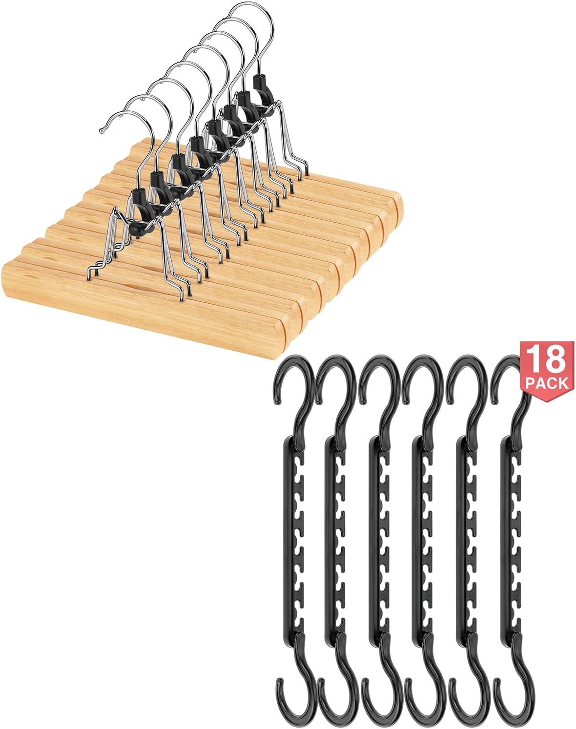 Amazon.com: AMKUFO Wooden Pant Hangers and 18 Closet Organizers : Home ...