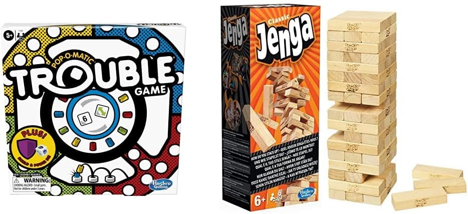 Hasbro Trouble Board Game (F1358) and Jenga Classic Game Bundle ...