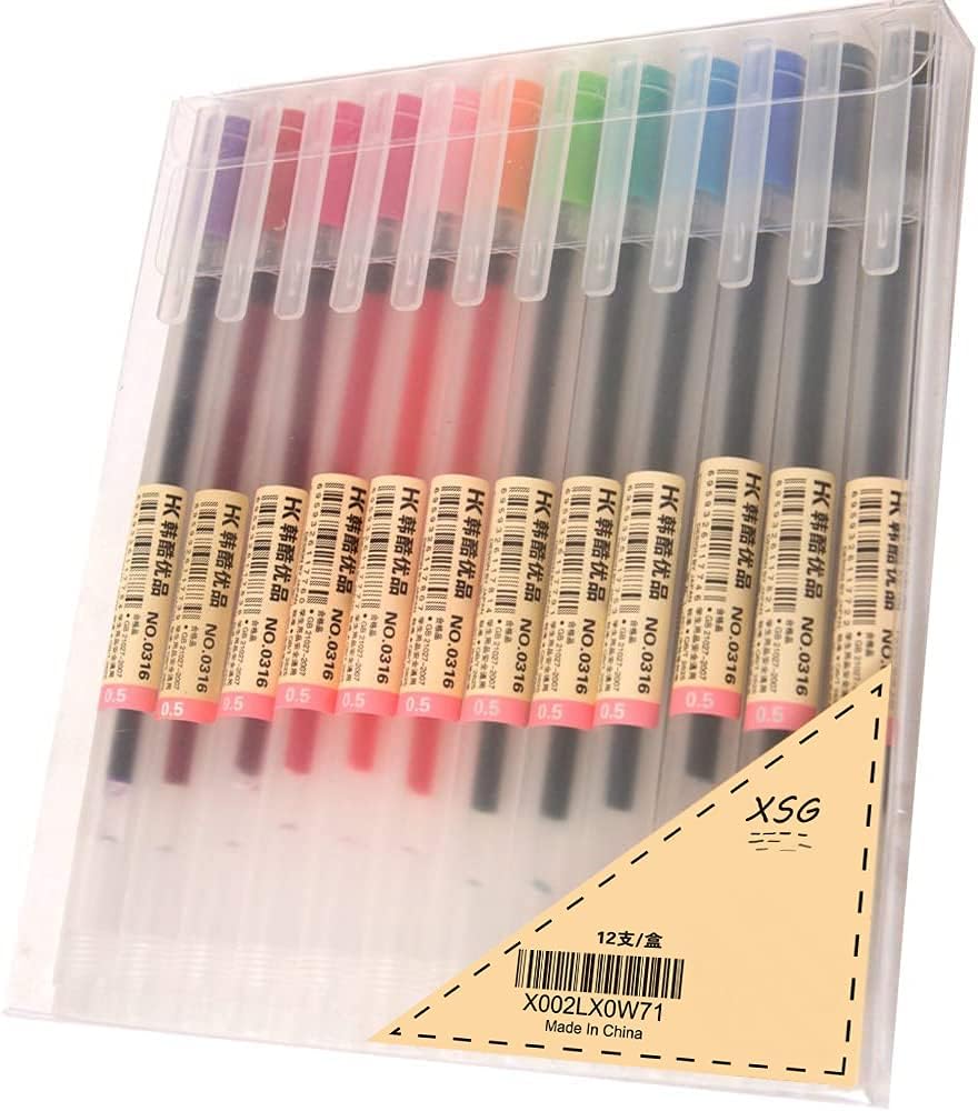 Premium 12 Gel Ink Pens, Fine Point Pens Ballpoint Pen 0.5mm for ...