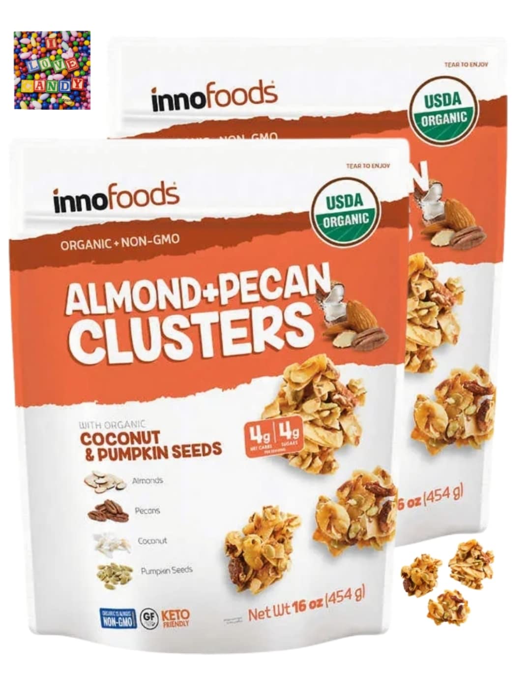 Amazon.com : Organic Almond Pecan Clusters Inno Foods Bundle - Pack of ...