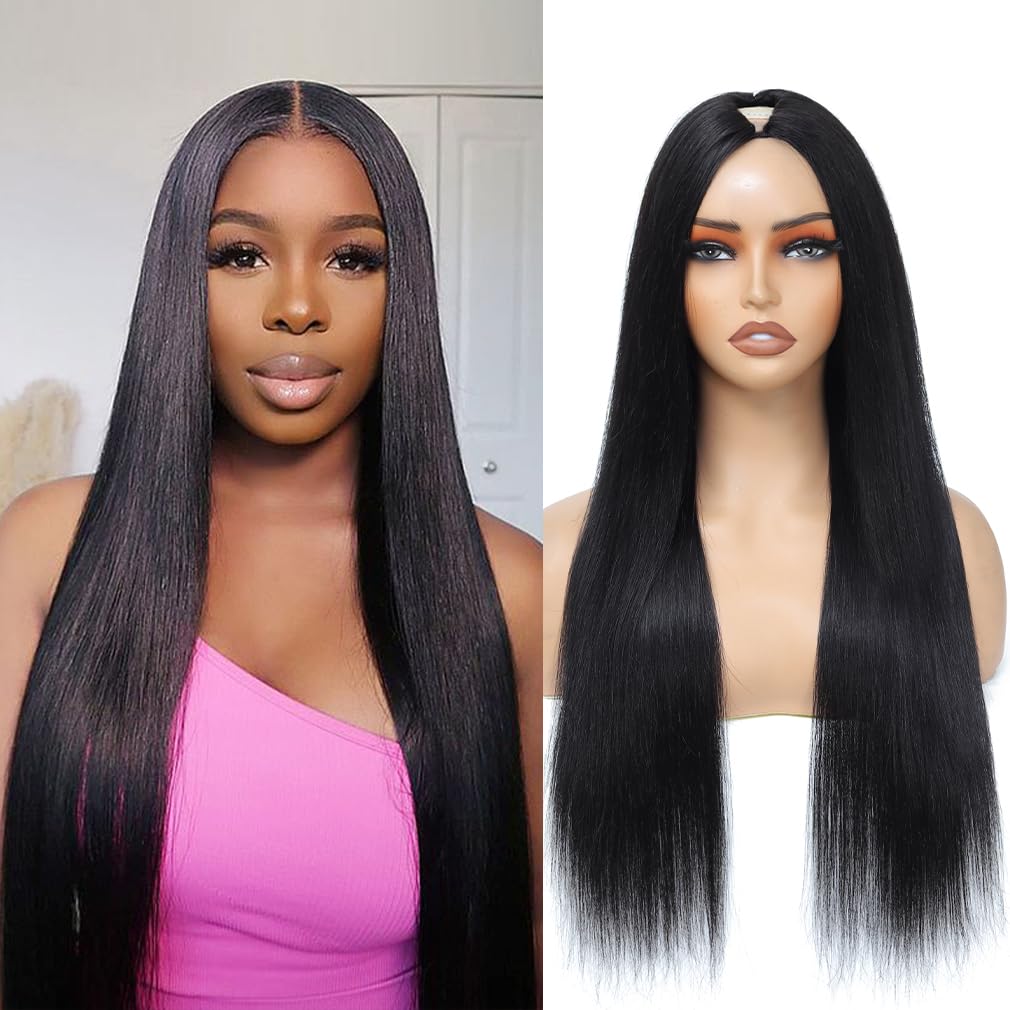 Amazon.com : Aolvoblees V Part Wigs Human Hair Straight Minimal/No ...