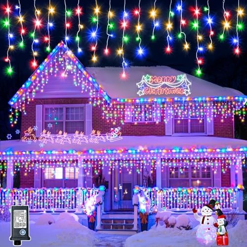 Icicle lights Outdoor - 33ft Christmas Lights with 400LED 75 Drops 8 ...