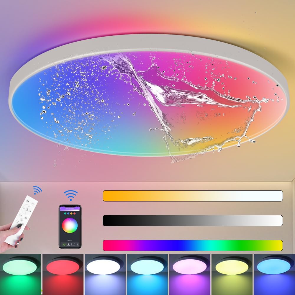 CHENBEN LED Ceiling Light, 24W 12-inch Round Flush Ceiling Light RGB ...