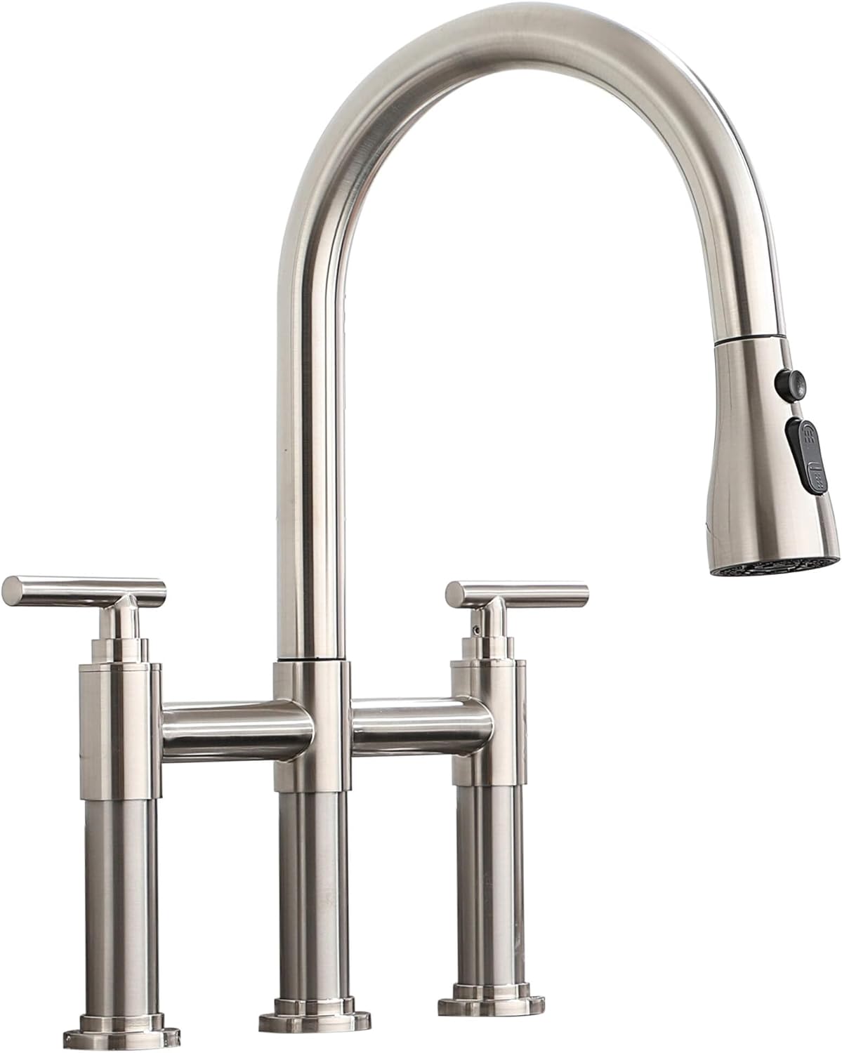 Farmhouse Bridge Kitchen Faucets for Sink 3 Hole with Pull Out Sprayer ...