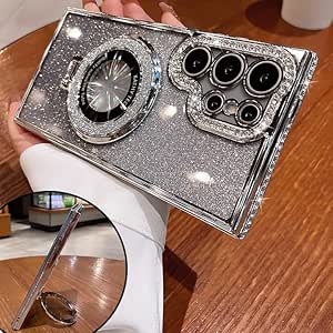 Amazon.com: Magnetic Kickstand {Glitter Diamond Bumper } Case for Samsung Galaxy S24 S23 S22 ...