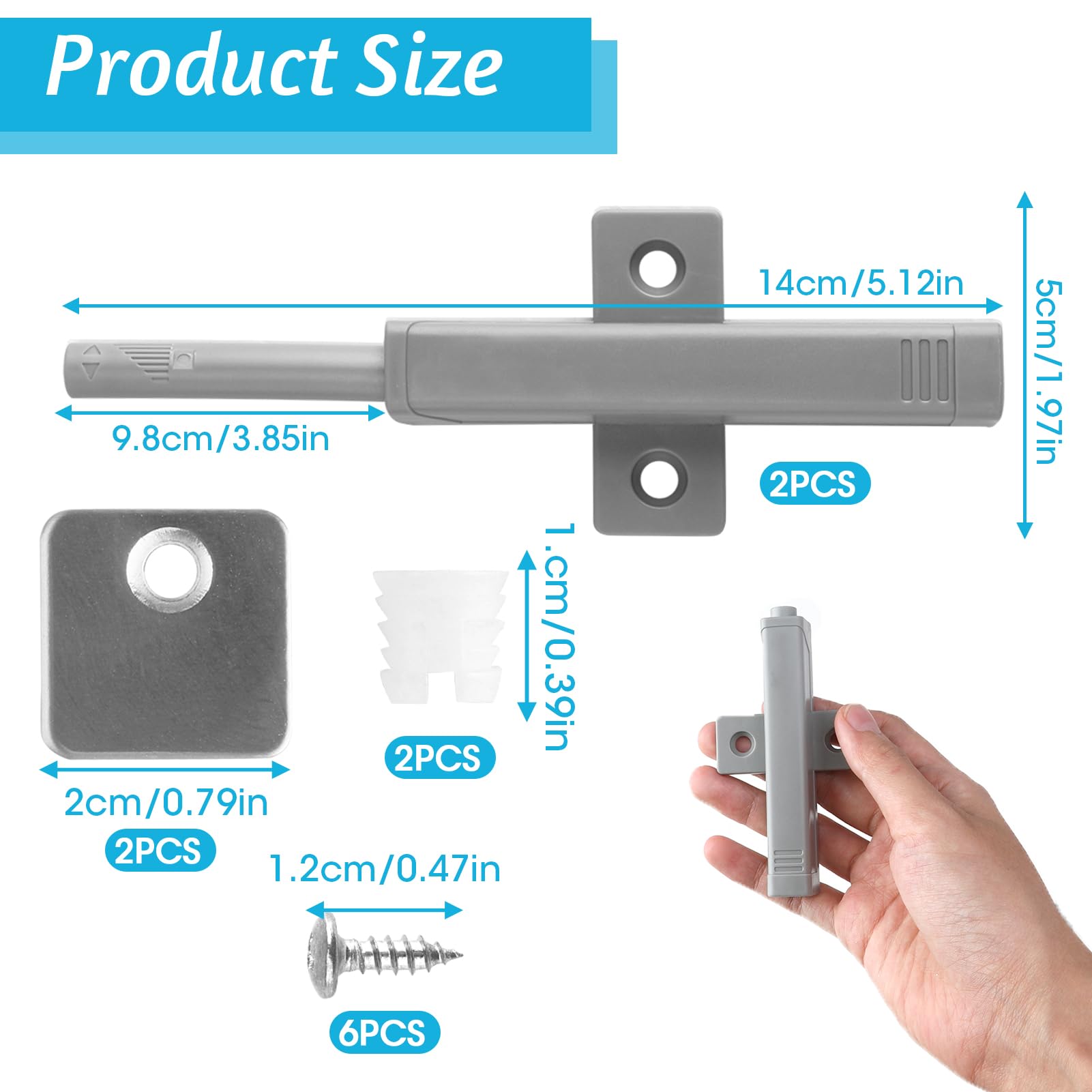 Push to Open Door Catches, 2 Pack Magnetic Cupboard Catch Push Door ...