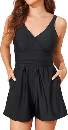 Smismivo Swim Rompers for Women Tummy Control One Piece Swimsuits with ...