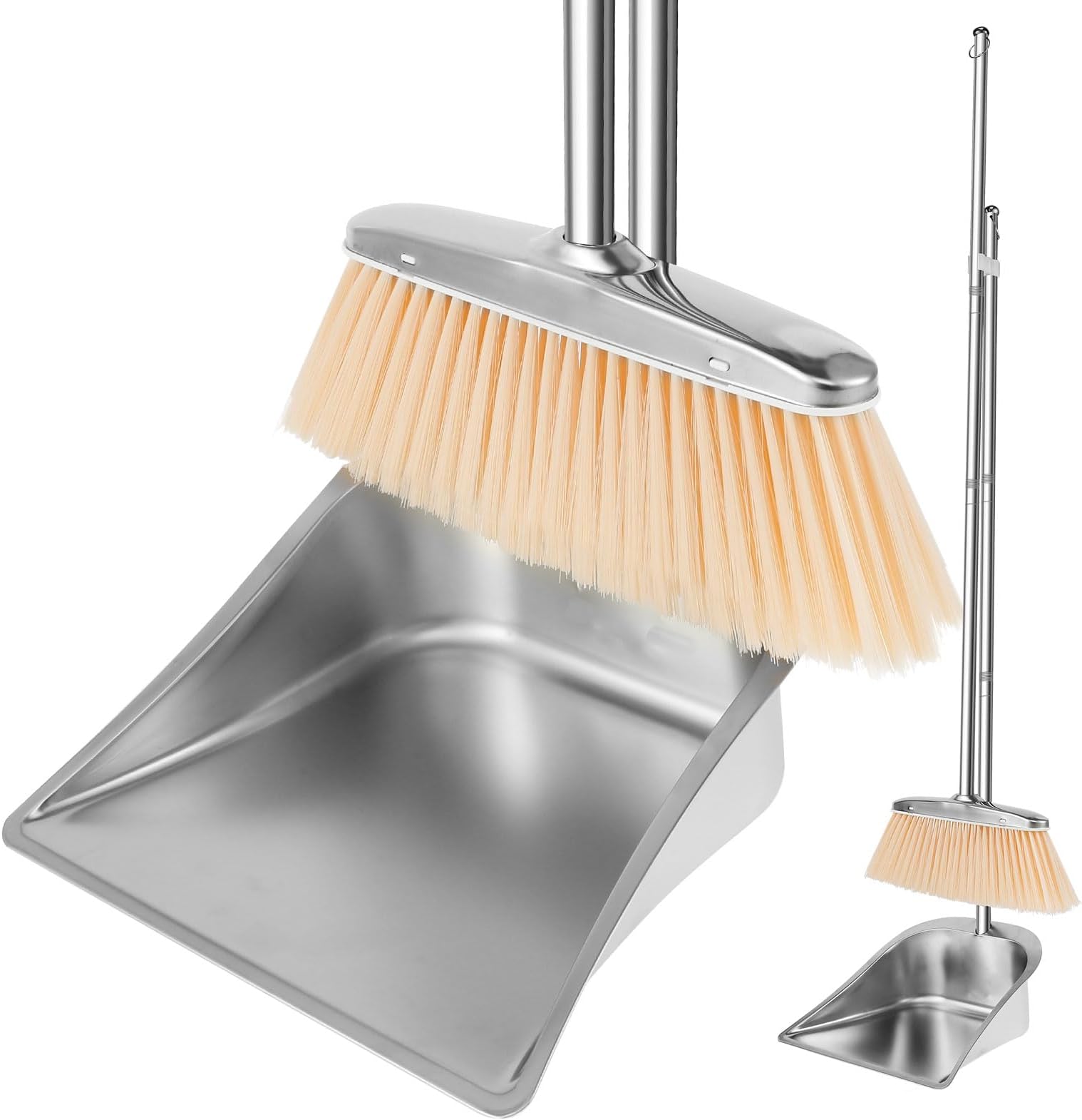 Broom and Dustpan Set Stainless Steel Upright Broom Dustpans with Long ...