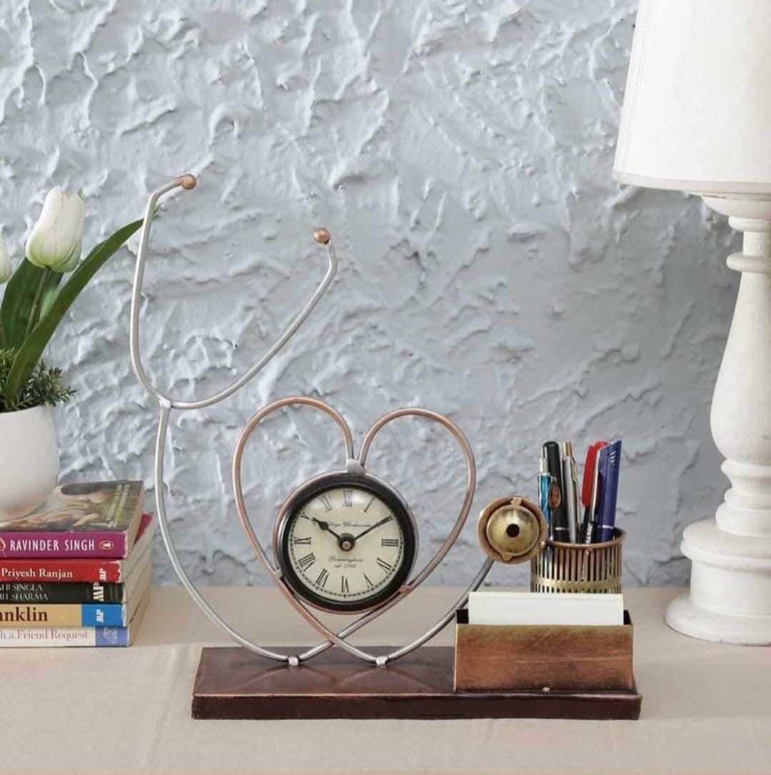 Doctor's Stethoscope Model Pen & Visiting Card Stand with Clock ...