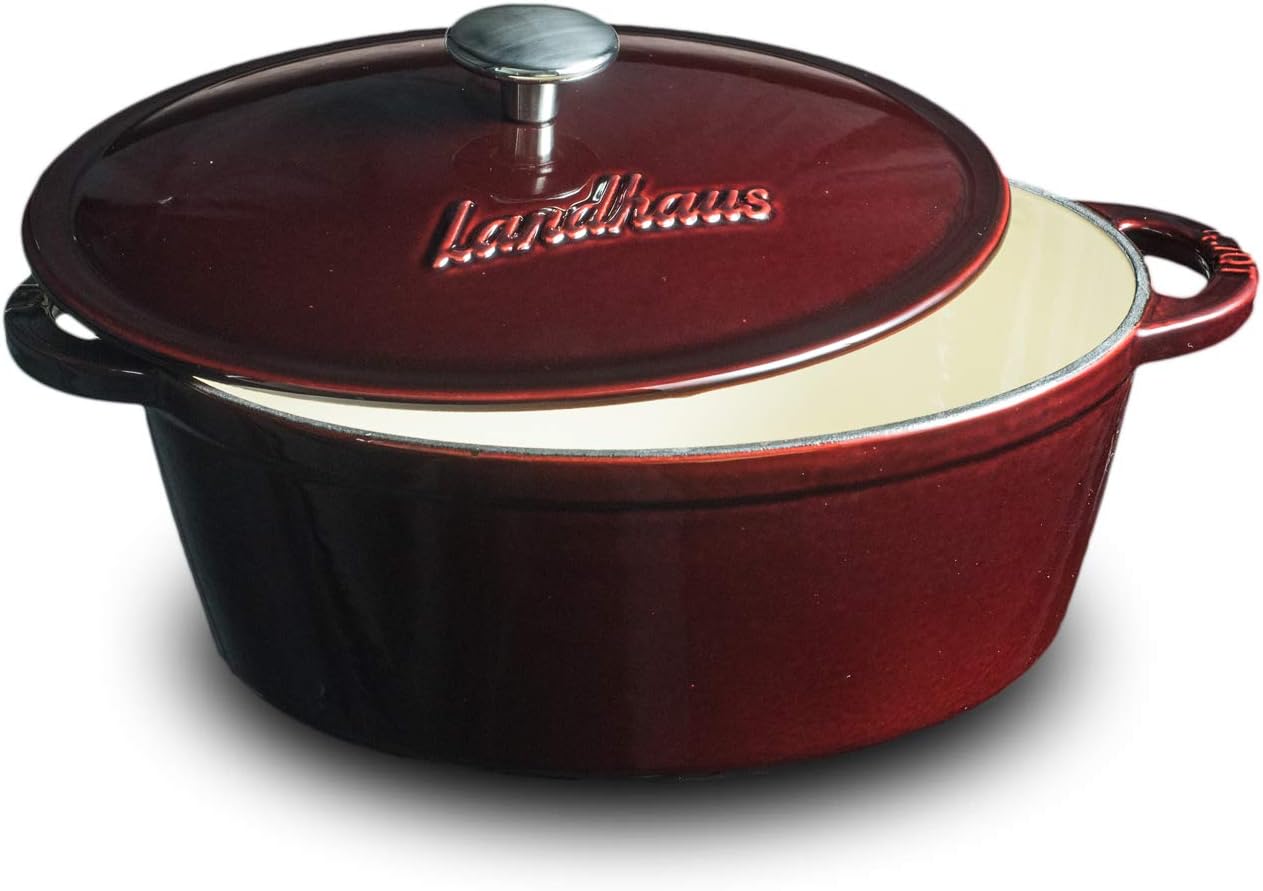 Landhaus Enameled Cast Iron Covered French Oven, Pot with Lid and Two ...