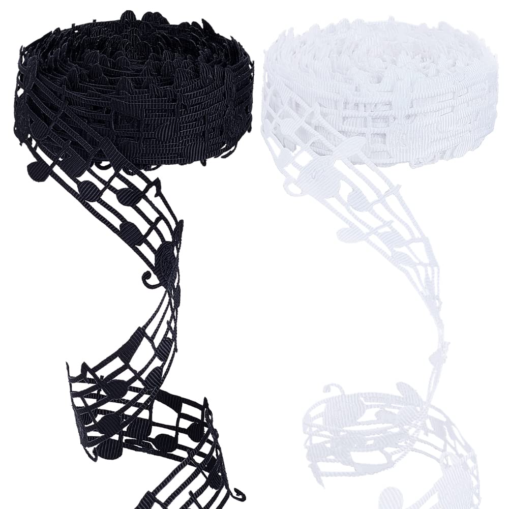 PH PandaHall 20 Yards Music Note Ribbon Black White Hollow Music Ribbon ...