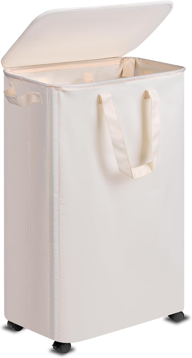 Amazon.com: Vincona Slim Laundry Hamper with Lid and Wheels, Small ...