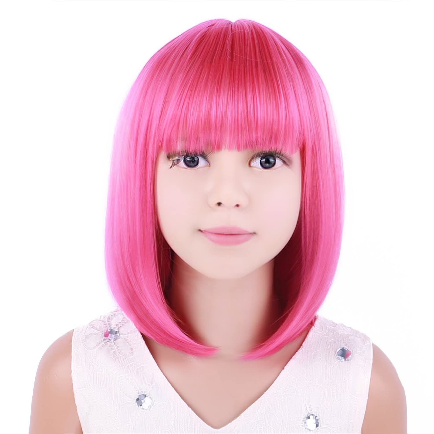 Amazon.com: PATTNIUM Kids Hot Pink Wig Short Hot Pink Bob Wig Child ...