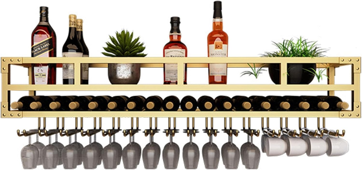Amazon.com: Wall Mounted Wine Rack with Wine Glass Rack Bar Shelves ...