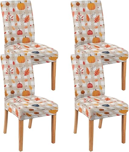 Amazon.com: 4 Pcs Fall Dining Chair Covers, Autumn Pumpkin Maple Leaves ...