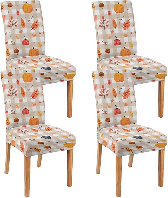 Amazon.com: 4 Pcs Fall Dining Chair Covers, Autumn Pumpkin Maple Leaves ...