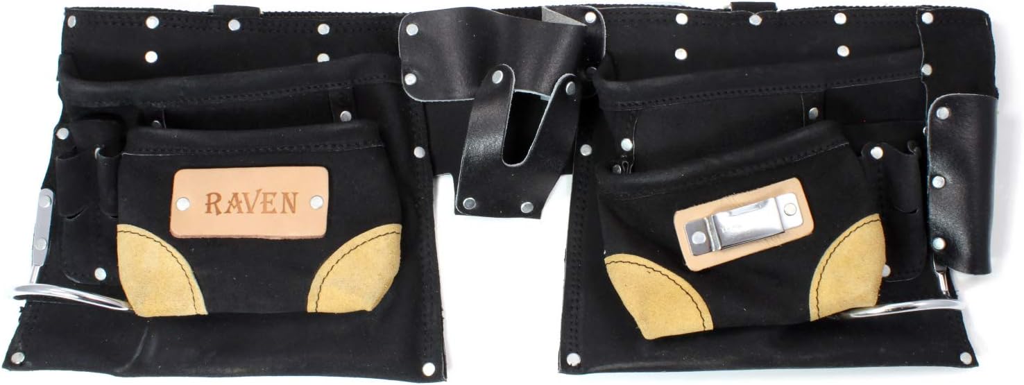 ToolTreaux Heavy Duty 13 Pocket Leather Tool Belt with 2 Steel Hammer ...