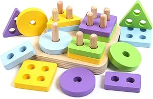 Amazon | Sironoa 知育玩具 形合わせ 棒通し 型はめ 木のおもちゃ スタッキング 木製パズル 幾何認知 3歳 4歳 女の子 男の子 積み木 はめこみ 早期開発 指先訓練 ...