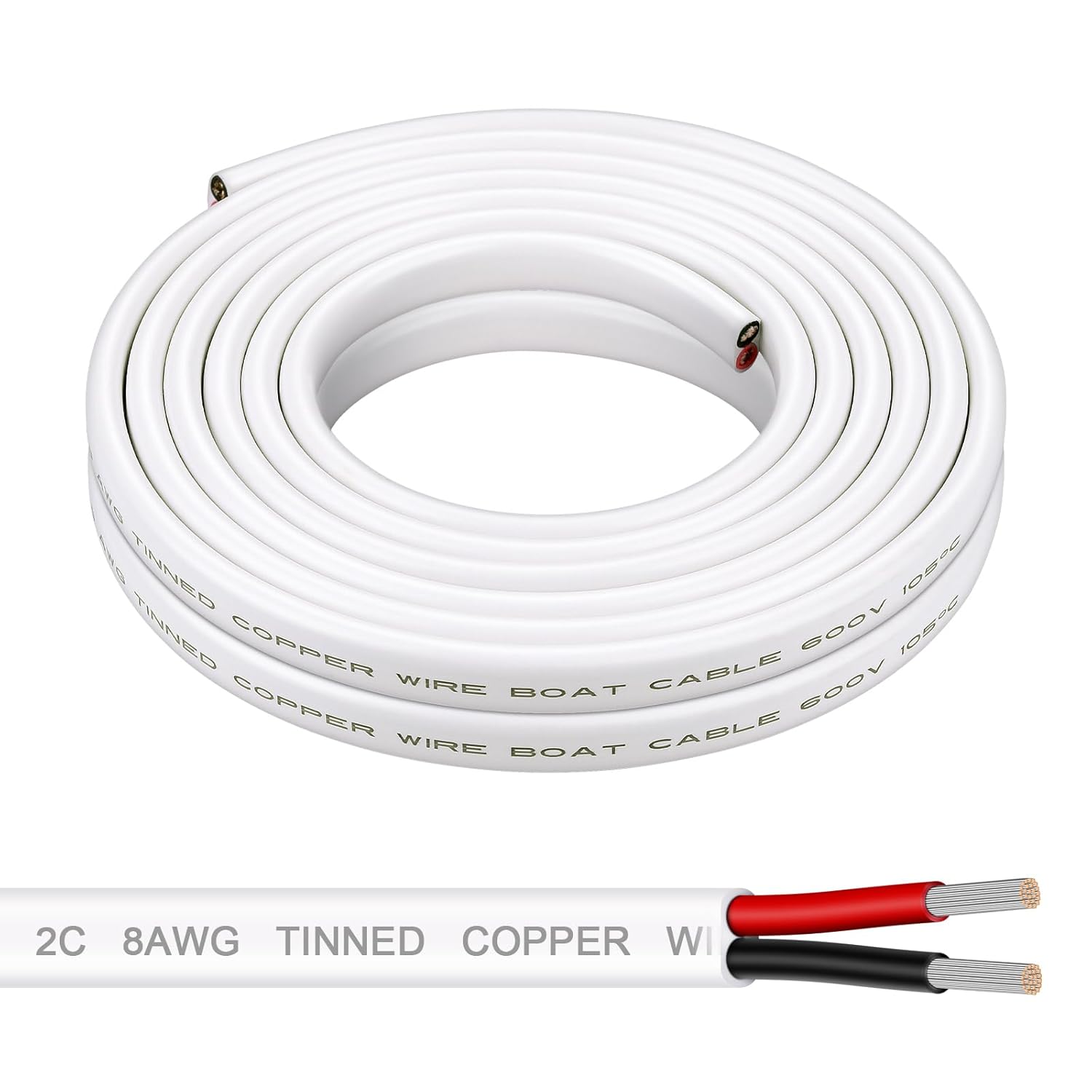 Shirbly 8 Gauge Marine Wire, 20FT 8 AWG Duplex Marine Grade Wire Tinned ...